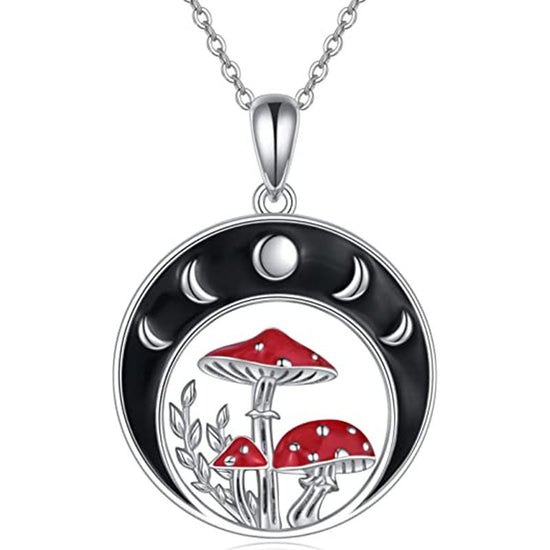 Mystical Lunar Cycle and Enchanted Red Mushroom Crescent Necklace ...
